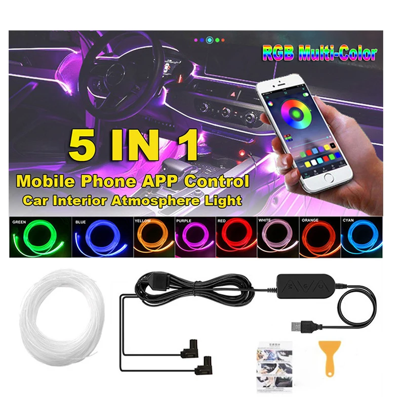 Neon Car Led Interior Rgb Ambient Strip Light Fiber Optic Band Kit App ...