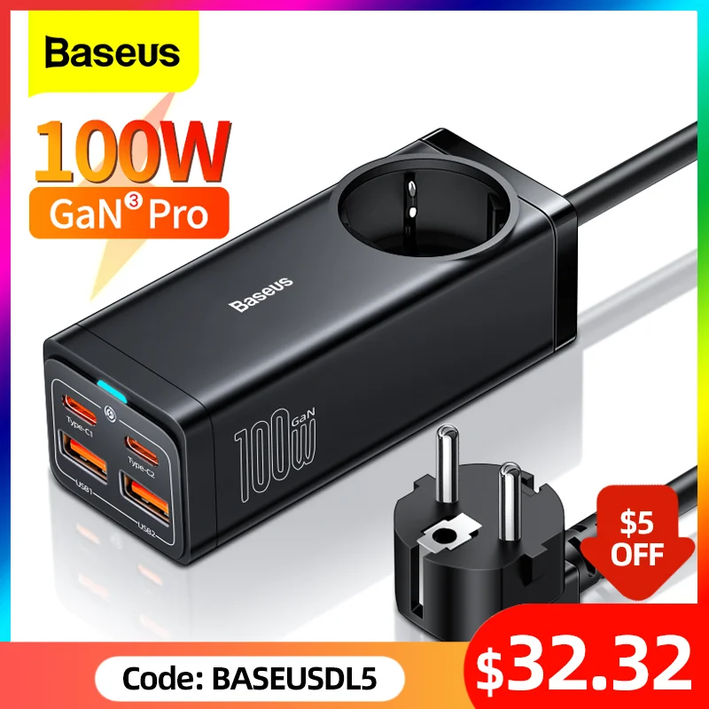 Baseus 100ワット65ワットガンusb充電器デスクトップ電源ストリップタイプc pd qc急速充電4.0 3.0高速充電14 13 ...