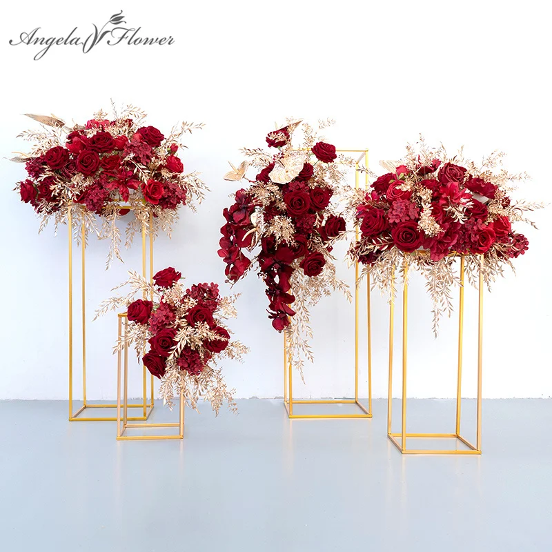 Gold-Leaf-Palm-Red-Rose-Wedding-Table-Centerpieces-Ball-Event-Stage ...
