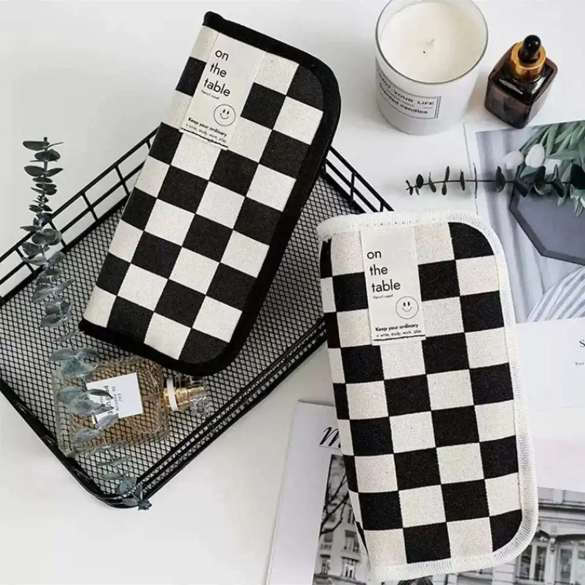 1pc-Black-Checkerboard-Grid-Large-High-Value-Storage-Pencil-Bag ...