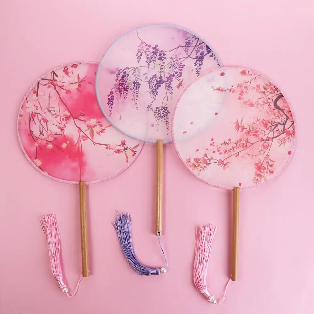 Chinese-Round-Hand-Fan-Vintage-Printing-Silk-Fan-Ancient-Tassel-Dance ...