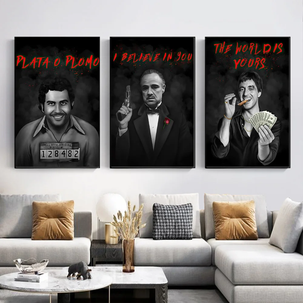 Gangster-Bosses-Legends-Art-Posters-Scarface-Escobar-Godfather-Wall ...