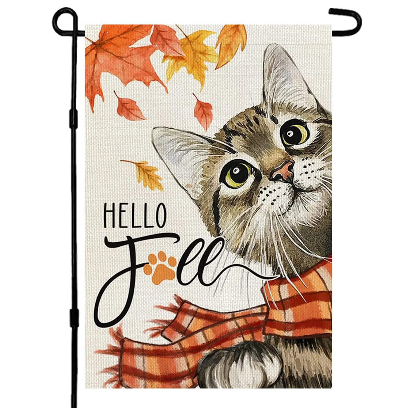 Thanksgiving-Fall-Cat-Garden-Flag-Lovely-Cat-and-Maple-Leaves-Printed ...