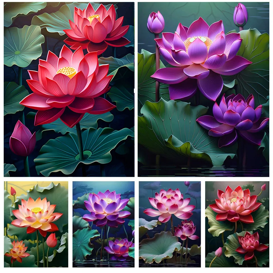 5D-DIY-Diamond-Painting-Lotus-Full-Round-Diamond-Mosaic-Flower-Diamond ...