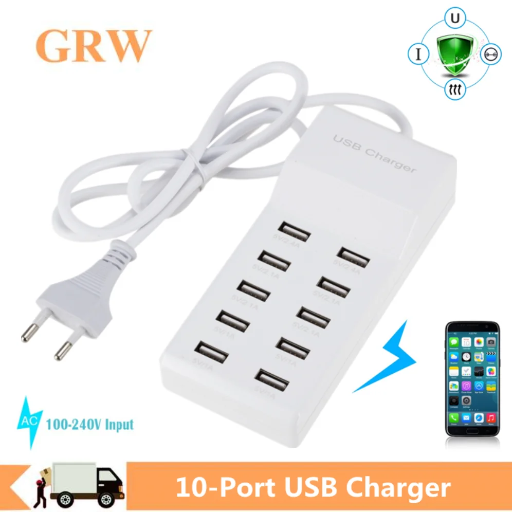 GRWIBEOU-10-USB-Charger-Station-Splitter-60W-Mobile-Phone-Charger-HUB ...