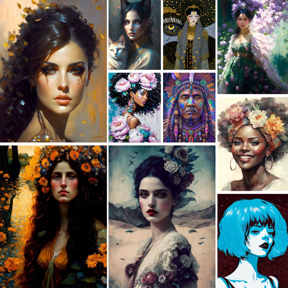 Portrait-Women-Flowers-Art-Paint-By-Numbers-Set-Oil-Paints-40-50 ...