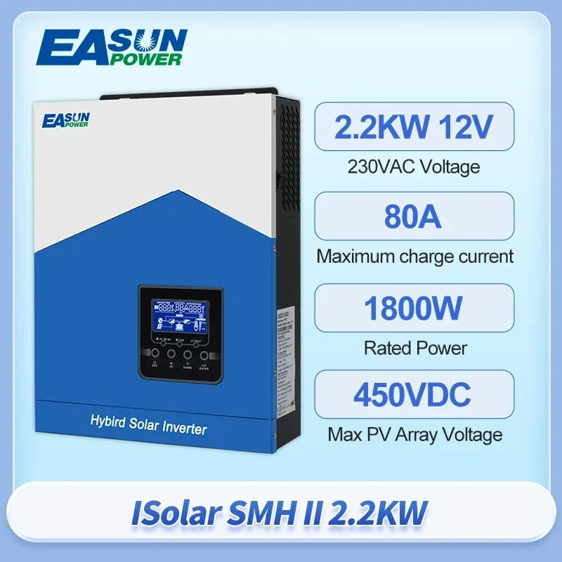 EASUN POWER Hybrid Solar Inverter 12V 1800W 2200VA 220V Pure Sine Wave MPPT 80A 450VDC Off Grid ...