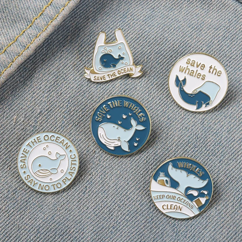 Save-the-Ocean-Enamel-Pins-Stop-Plastic-Brooch-Humpback-Whale-Tail-On ...