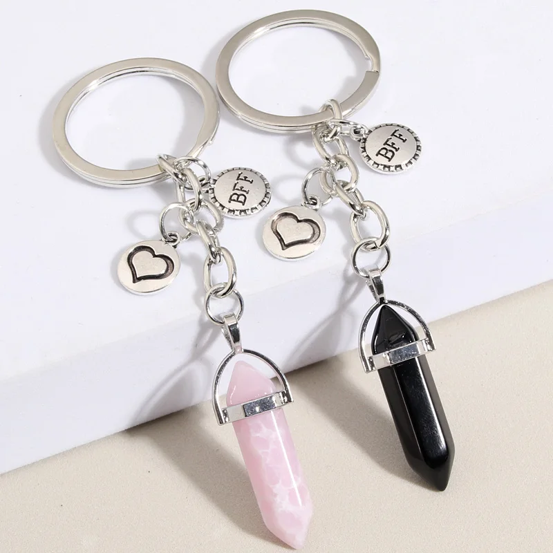 1set-2pcs-New-Best-Friends-Keychain-Natural-Crystal-Quartz-Stone-Key ...