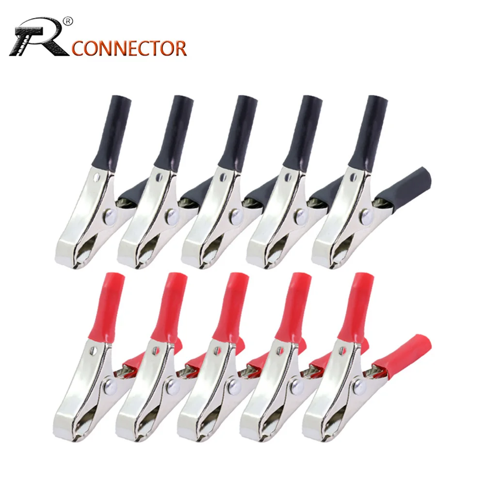 10pcs-5pair-30A-Red-Black-Crocodile-Clamps-50mm-Alligator-Clip-Handle ...