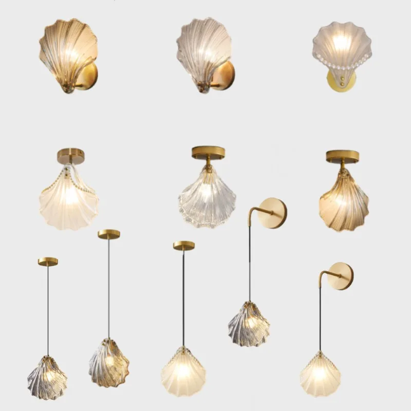 Modern-Sea-Shell-Wall-Lamp-Glass-Pendant-Lights-Indoor-Lighting-Bedroom ...