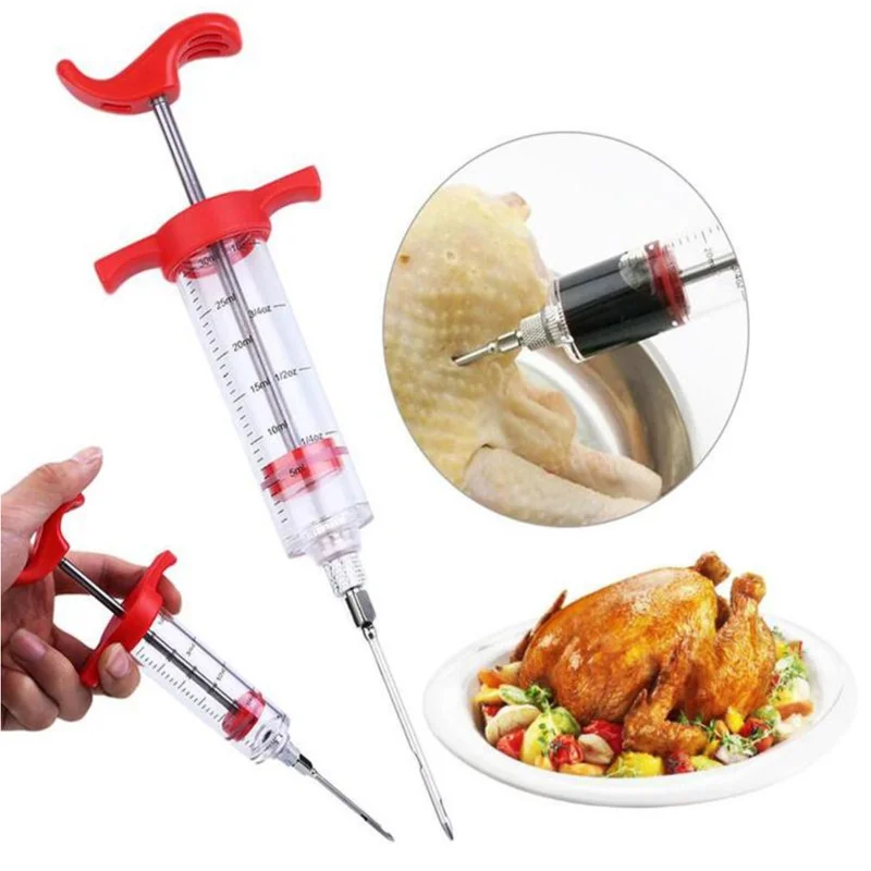 30ml-BBQ-Meat-Syringe-Marinade-Injector-Stainless-Steel-Needles-Turkey ...