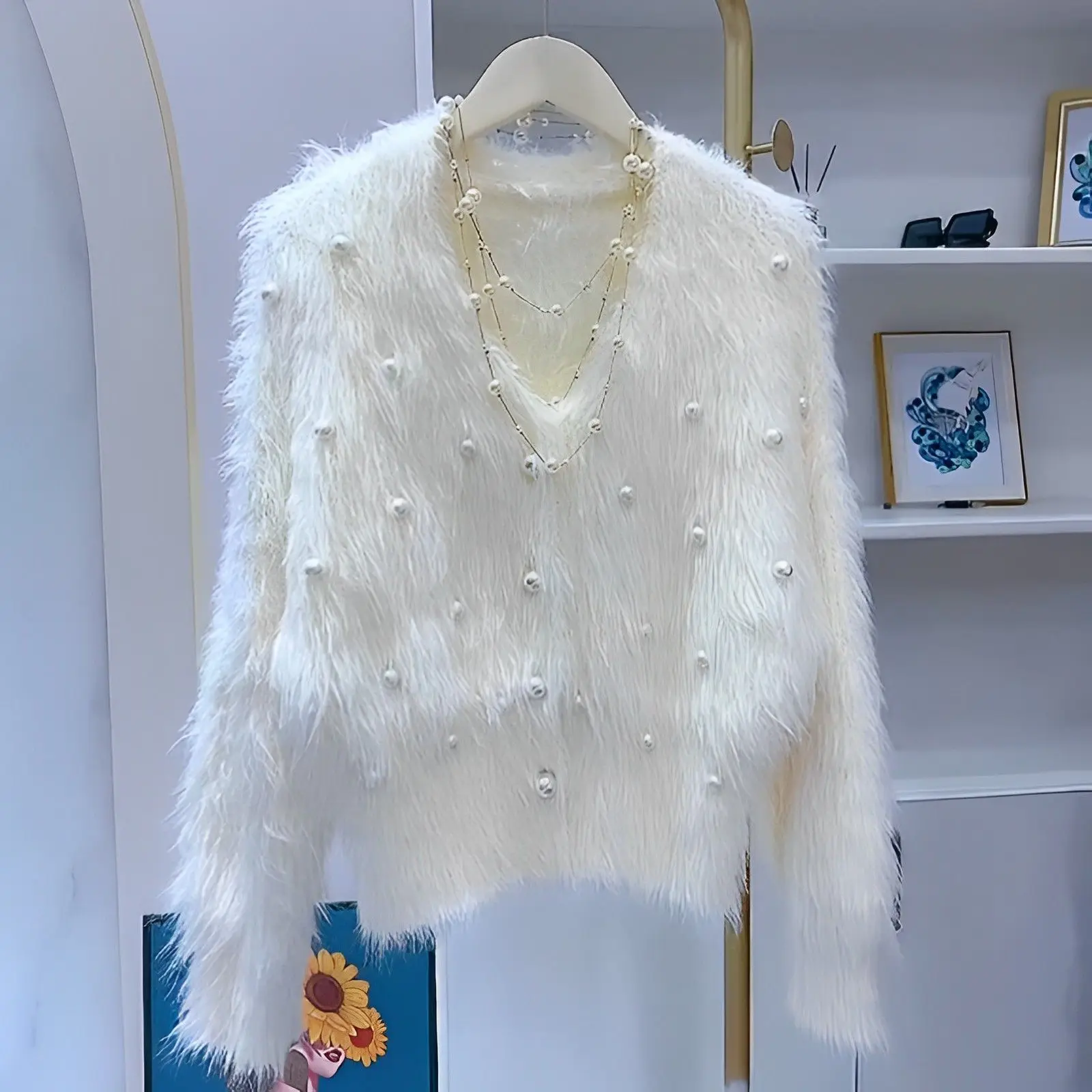 Su-ter-de-Mohair-con-cuentas-de-perlas-elegantes-abrigo-de-punto-de-vis ...