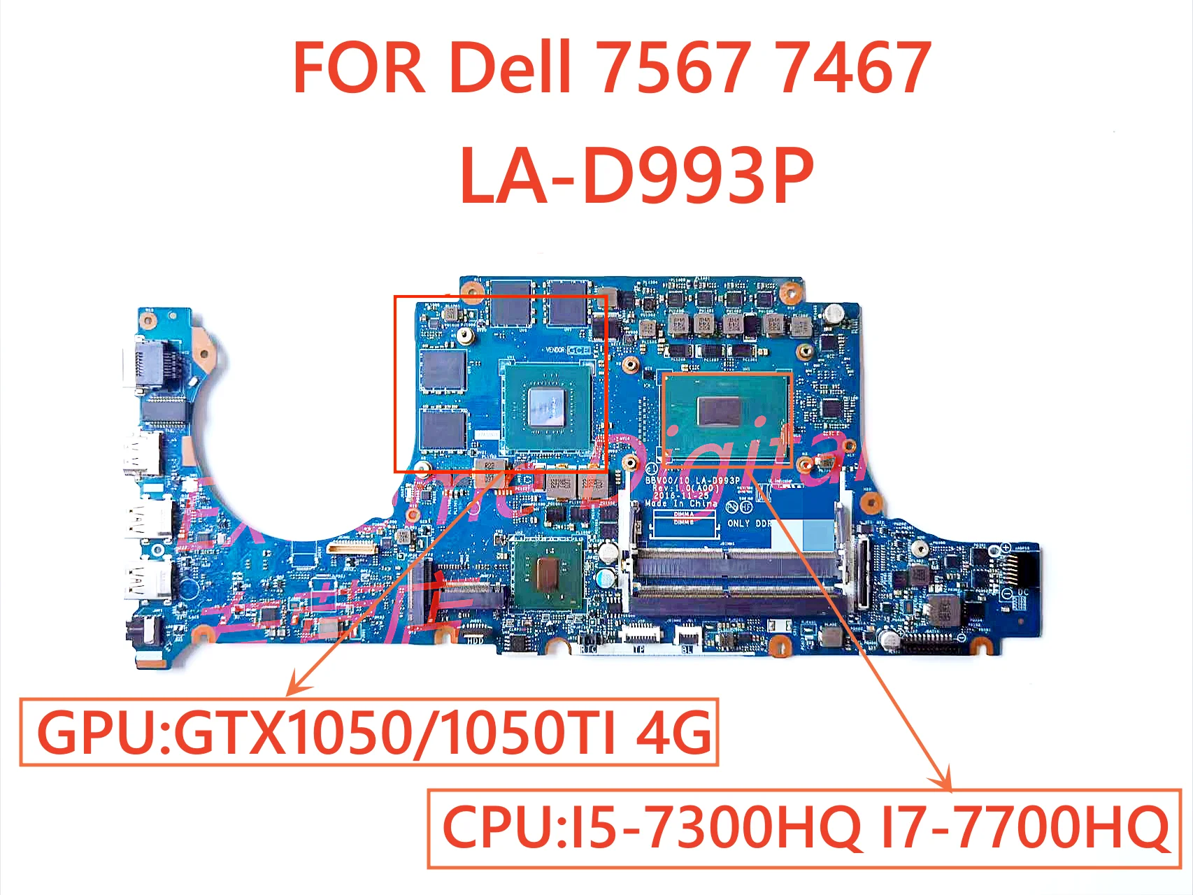 For-Dell-7567-7467-laptop-motherboard-LA-D993P-with-CPU-I5-7300HQ-I7 ...