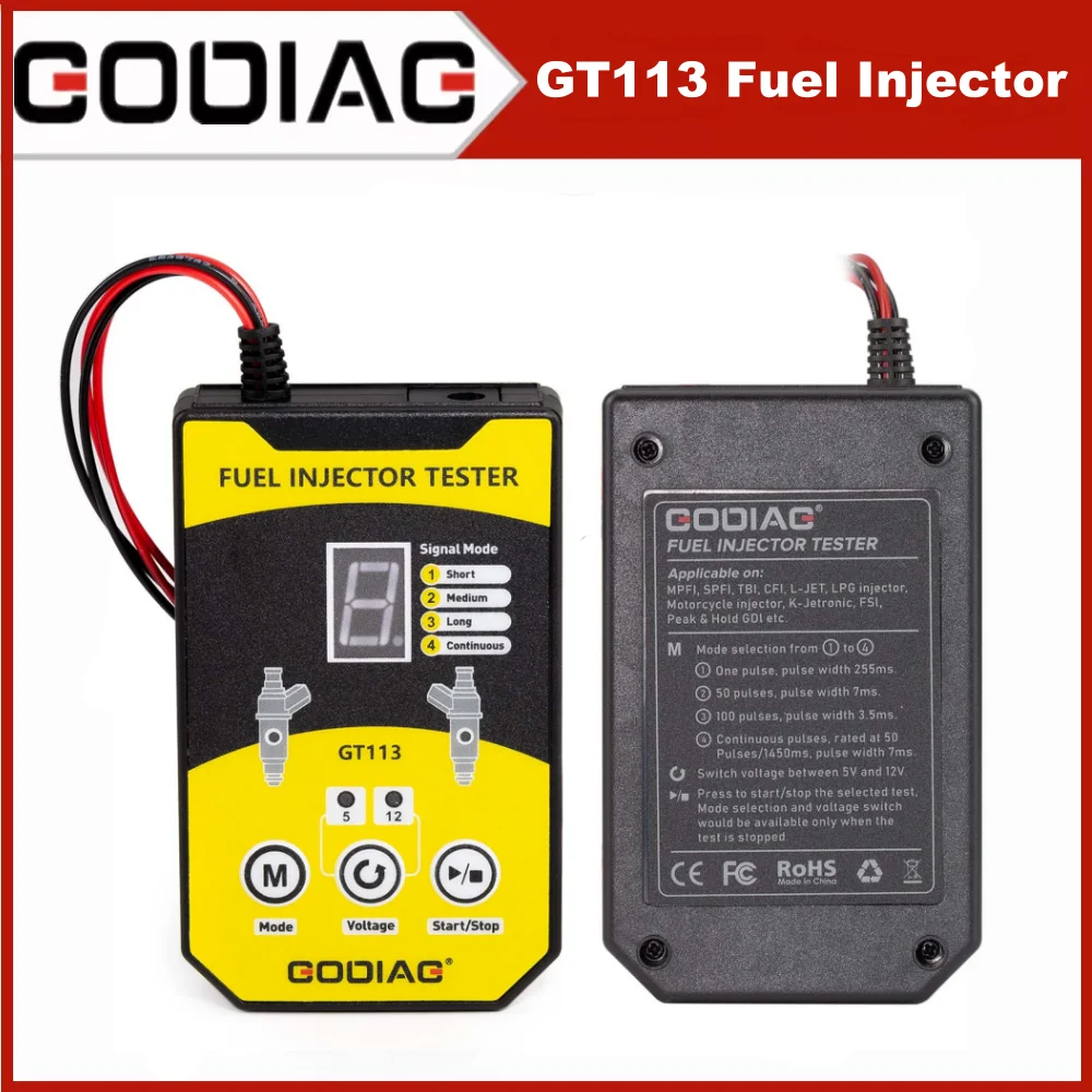 GODIAG GT113 Fuel Injector Tester Cleaner Tool with 6 Sizes of Adapters ...
