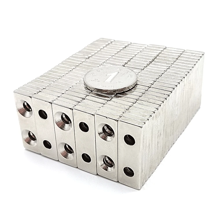 Stong-Neodymium-Square-Magnet-with-Countersunk-Double-Hole-Permanent ...