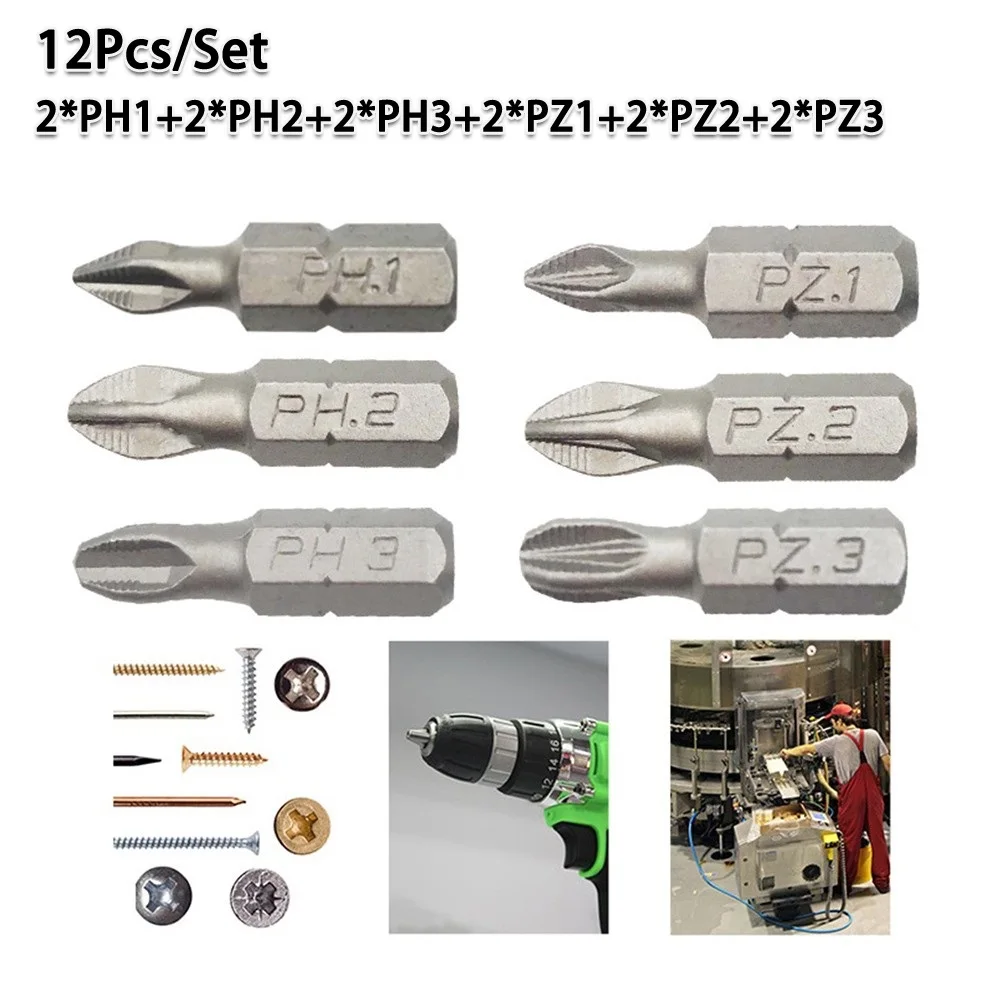12PCS-Lot-25mm-Cross-Bits-Set-Hex-Shanked-Anti-Slip-Screwdriver-Bit ...
