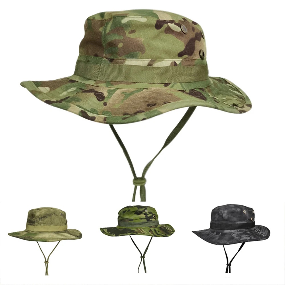 Tactical-Boonie-Hat-Camo-Men-Sun-Bucket-Cap-Exercise-Training-Caps ...
