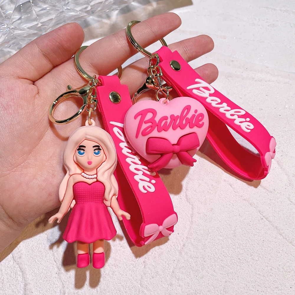 Cartoon-Barbie-Pvc-Keychains-Pink-Barbie-Figure-Love-Heart-Pendant-Key ...