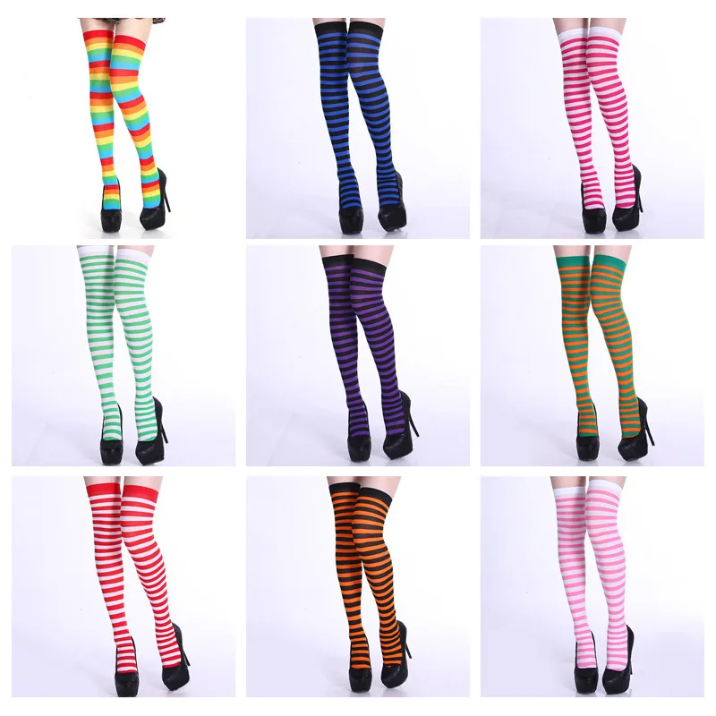 New-Rainbow-Striped-Red-Christmas-Over-The-Knee-High-Socks-Colorful ...