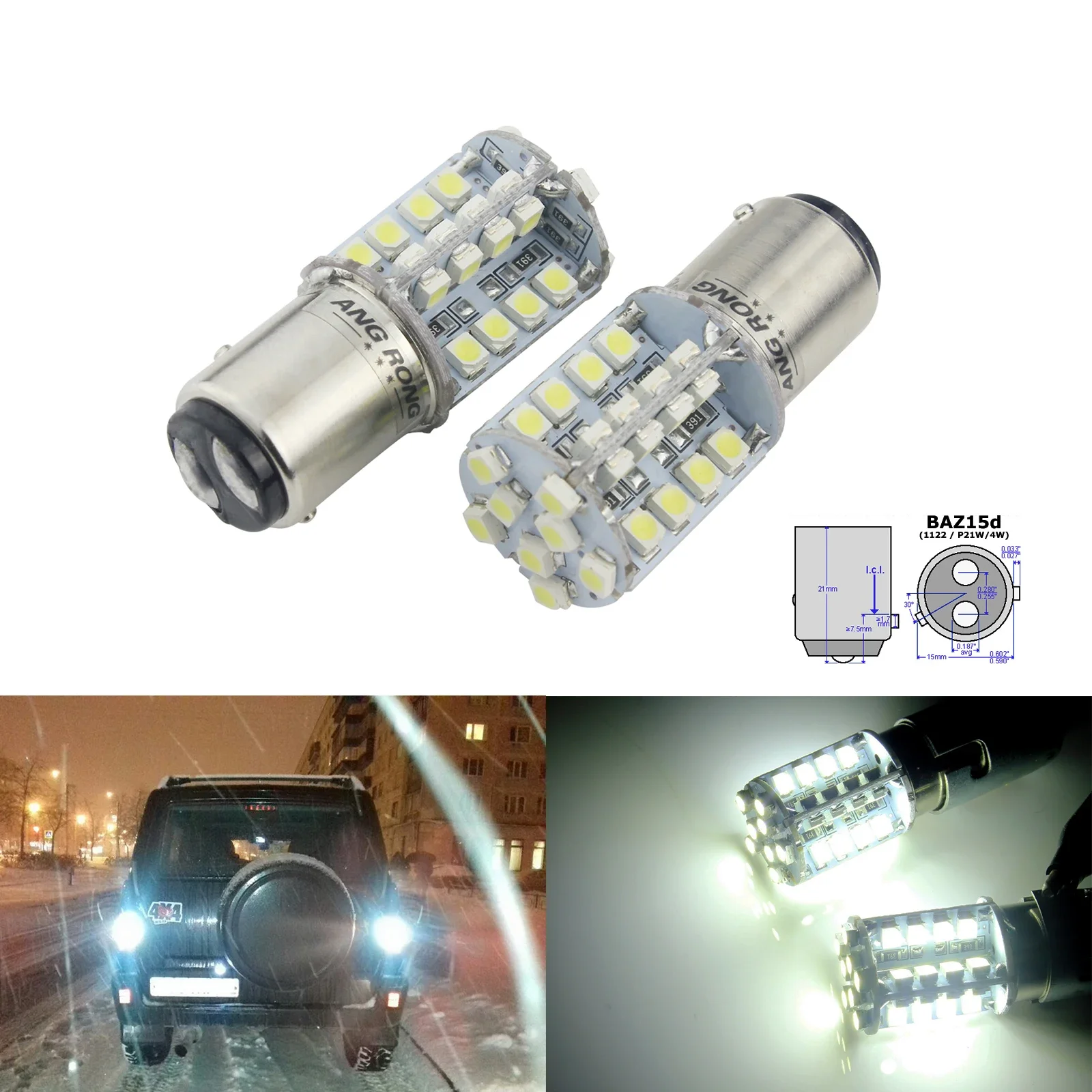 ANGRONG 2x White 566 P21/4W BAZ15d 40 SMD LED Indicator Rear Fog Tail ...