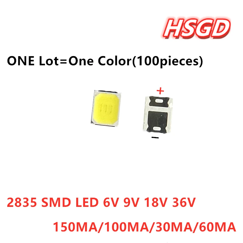 100pcs High Brightness SMD LED 3528 2835 1W White 3v 6V 9V 18V 36V ...