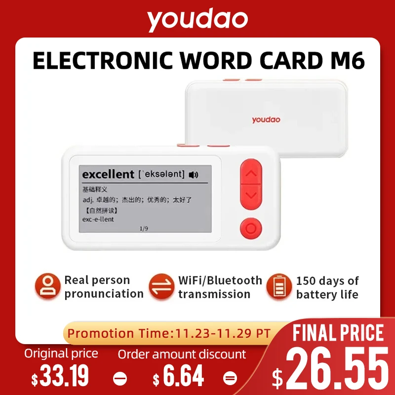 Youdao-Electronic-Book-Word-Card-M6-Bluetooth-WiFi-Learn-English-Japanese-Korean-Memory-Words ...