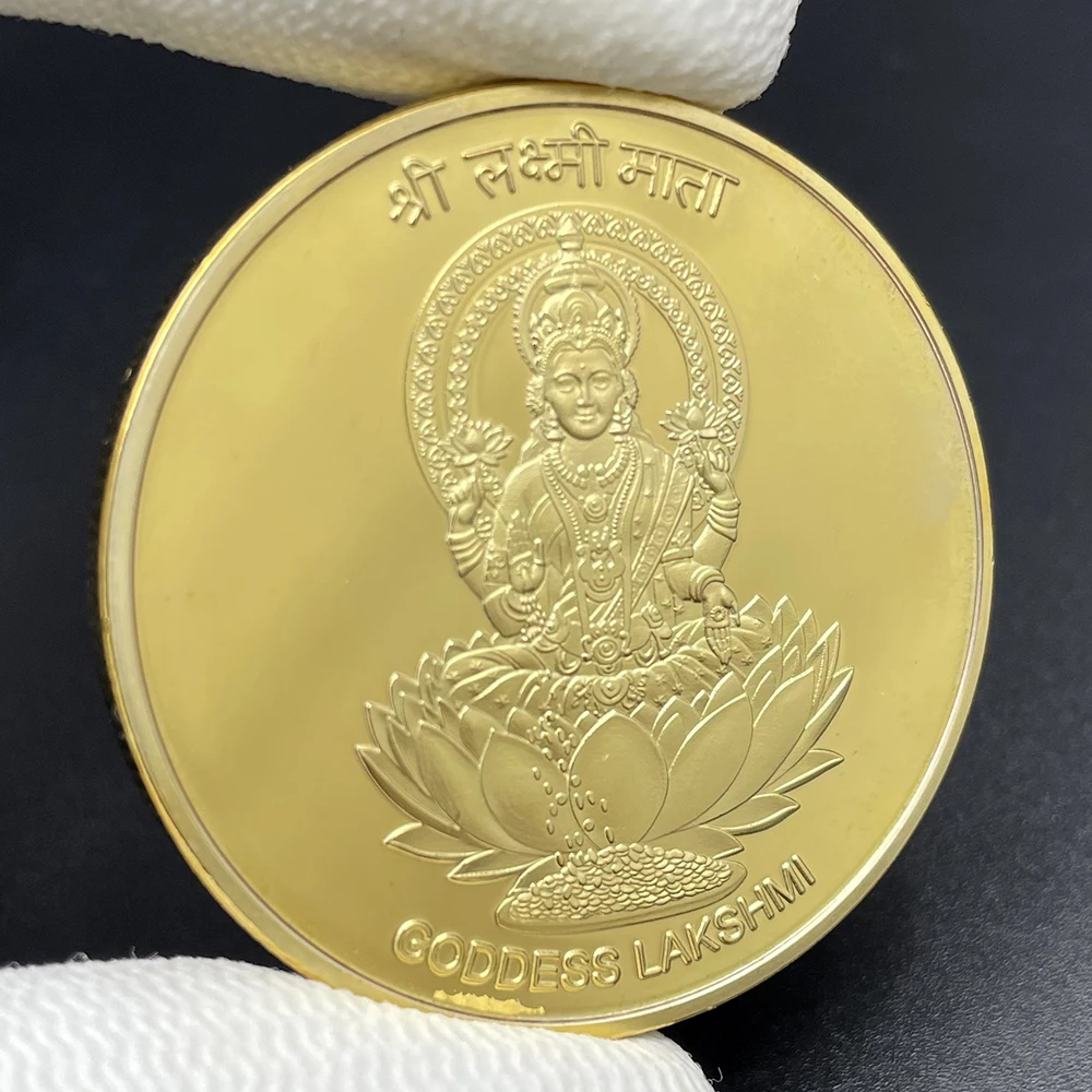 India Goddess Lakshmi Gold Coin Hindu Auspicious Goddess Lotus Buddha ...