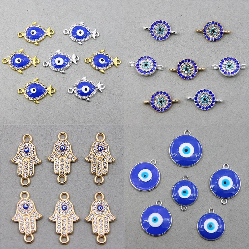 6PCS lucky Evil Eye Enamel Charms Virgin Mary Necklace Pendant Hamsa ...