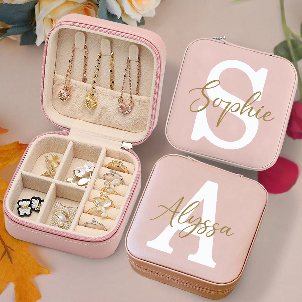 Personalized Jewelry Box Initial with Name Ring Boxes Travel Girls ...
