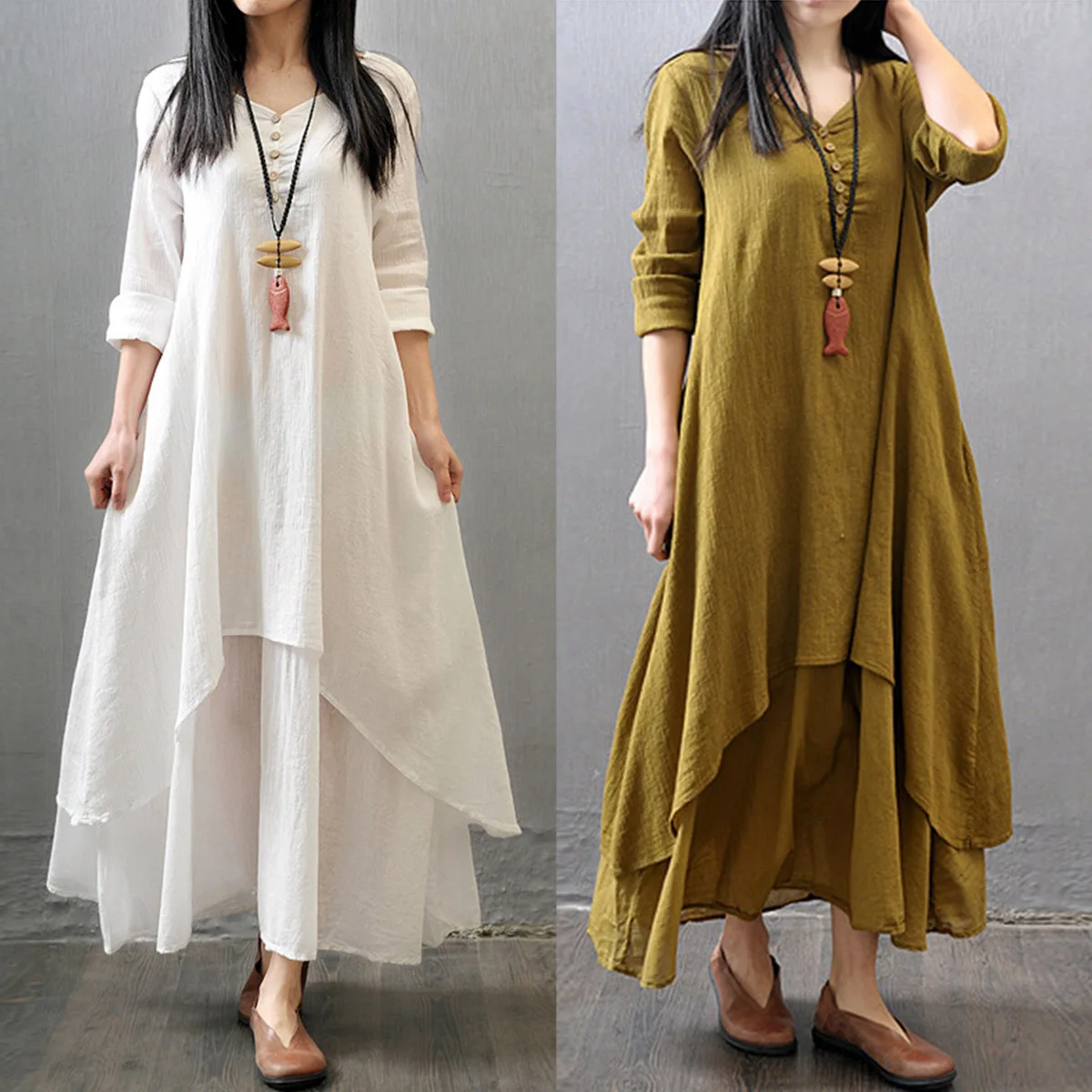 Oversize-Long-Sleeve-Loose-Dress-Elegant-Chic-Cotton-Linen-Dresses-for ...