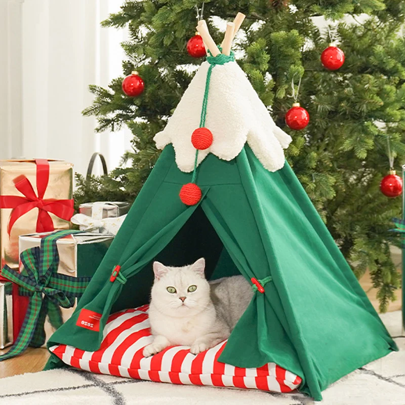Pet-Teepee-Tent-for-Small-Dogs-and-Cats-Christmas-Tree-Style-Cat-Tent ...