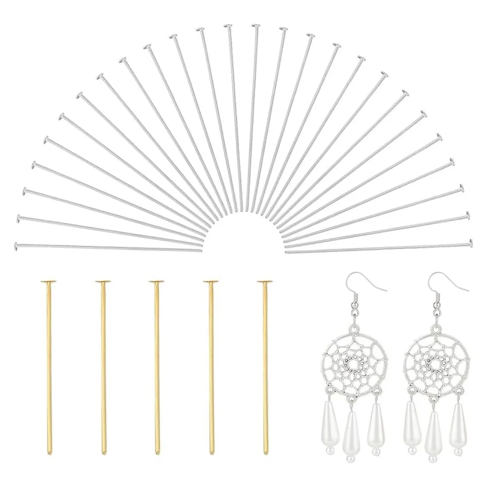 100Pcs-Stainless-steel-Gold-Silver-Flat-Head-Eye-Pins-DIY-Earrings ...
