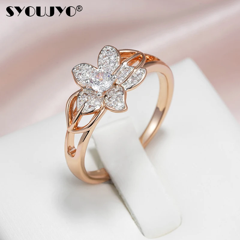 SYOUJYO-585-Rose-Gold-Color-Flower-Shape-Ring-For-Women-Silver-Plated ...