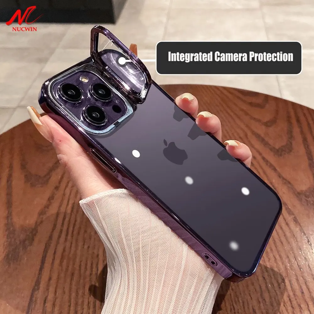 For-iPhone-14-15-Pro-Max-Case-Luxury-Plating-Invisible-Fold-Holder ...
