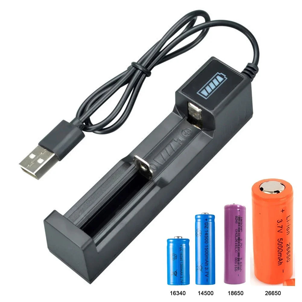 1 Slot USB Charger 3.7V-4.2V 16340 14500 18650 26650 Lithium Battery ...