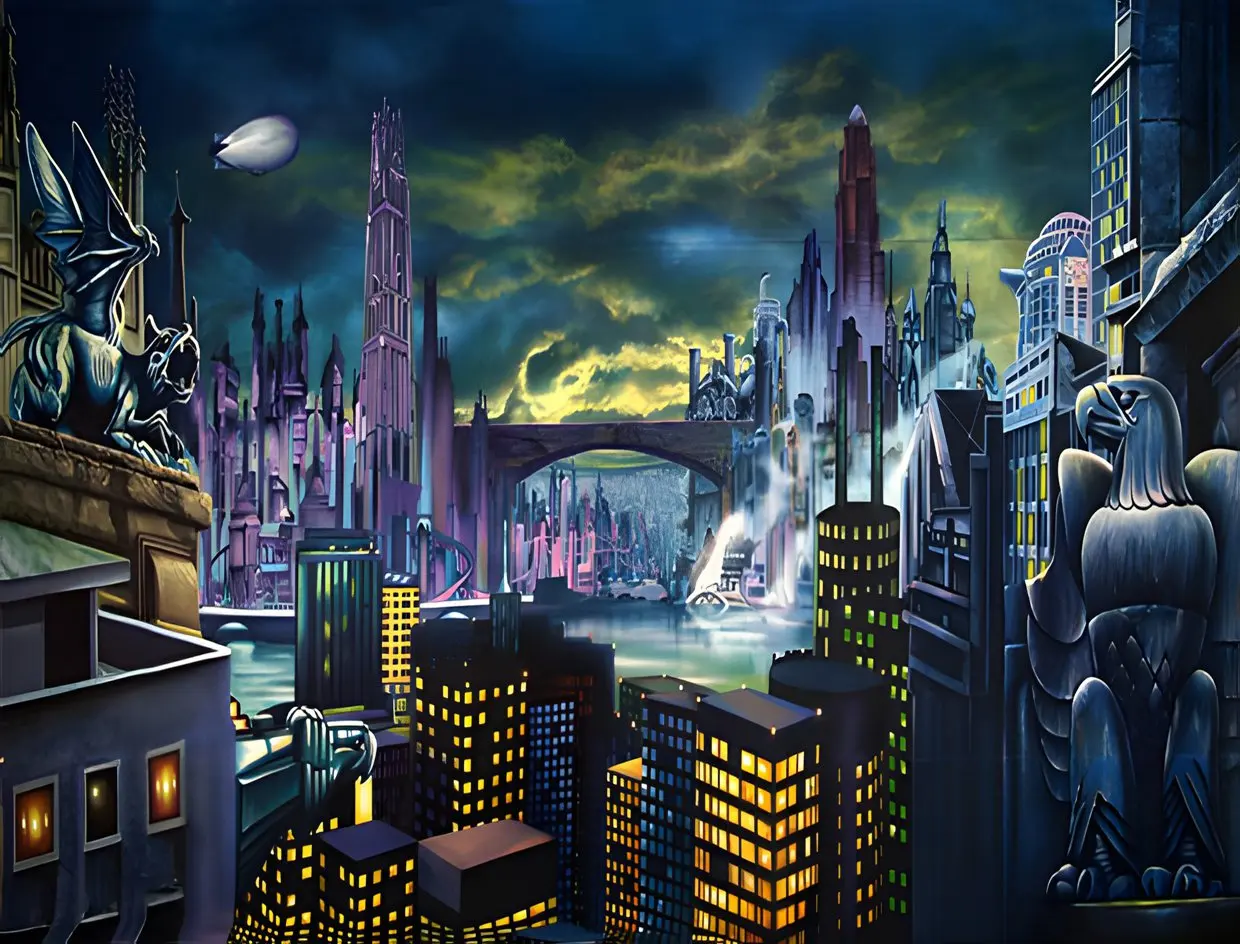 super hero Gotham City Skyline Moon Night backdrops computer print ...