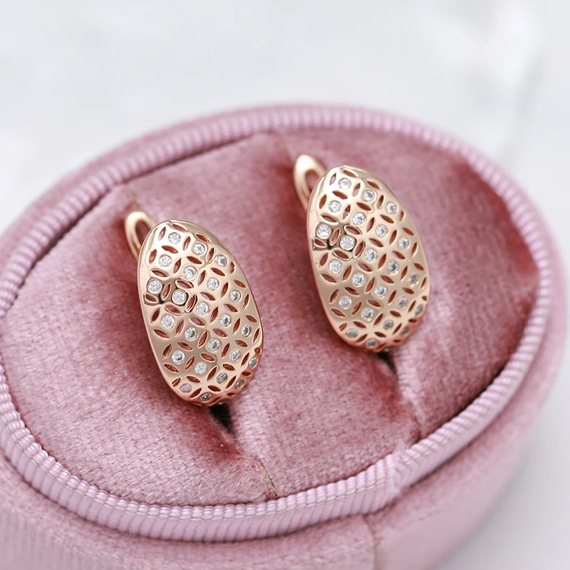 Oval Geometric Hollow Pattern Natural Zircon Women Earrings 585 Rose ...