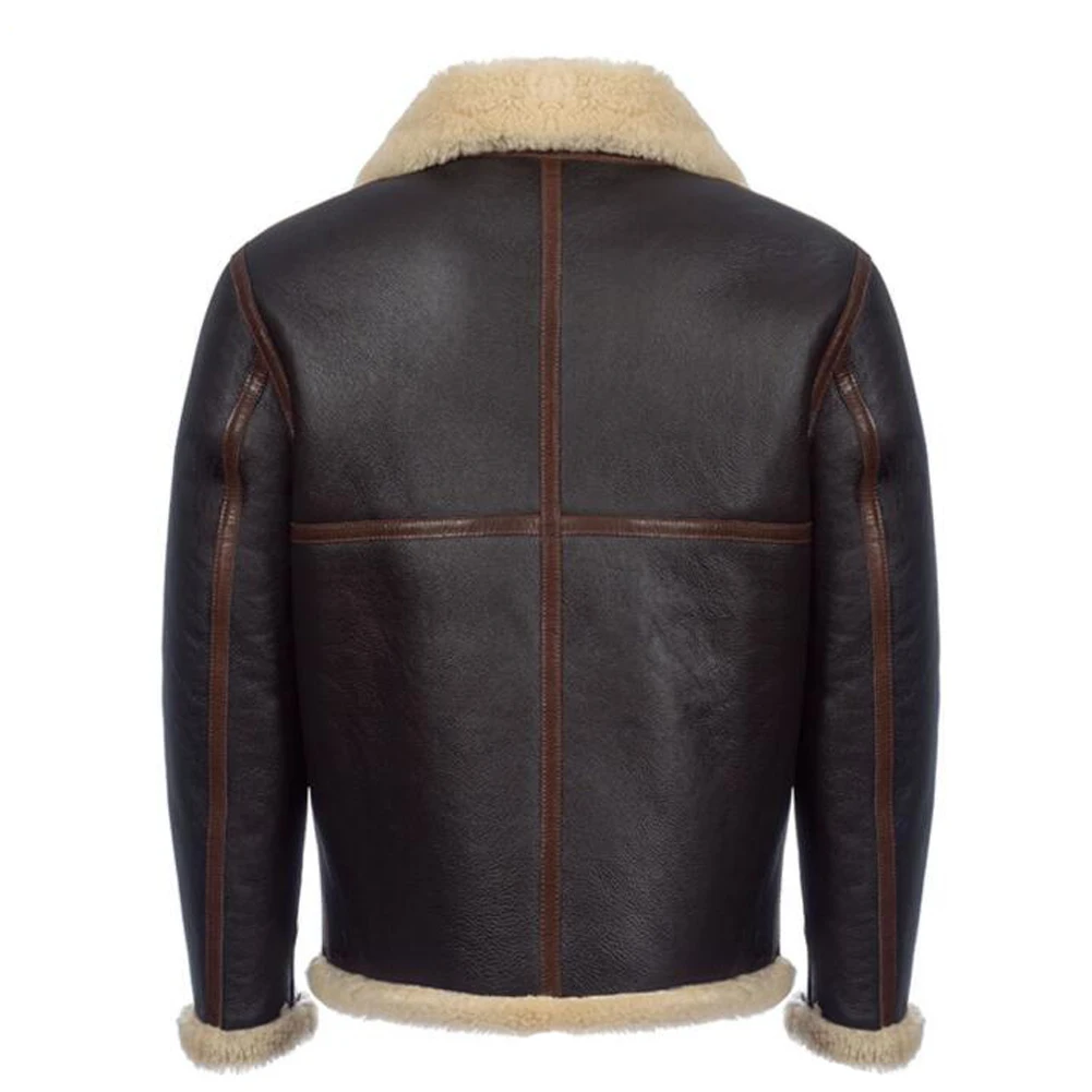 Denny&Dora Men's Shearling Jacket Brown Leather Jacket Flight Jacket ...