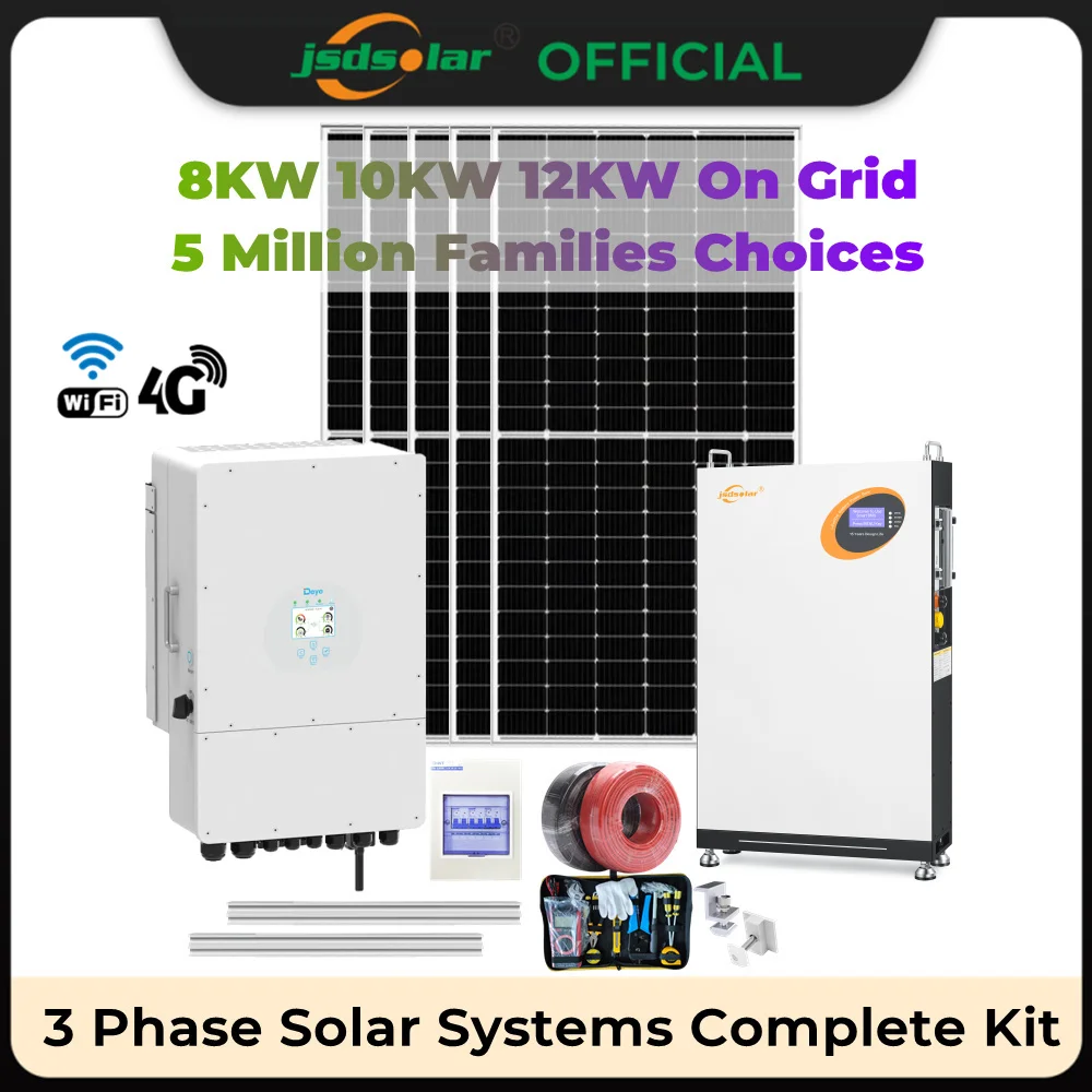Kit complet de système d'alimentation solaire sur réseau, panneau solaire triphasé, batterie ...