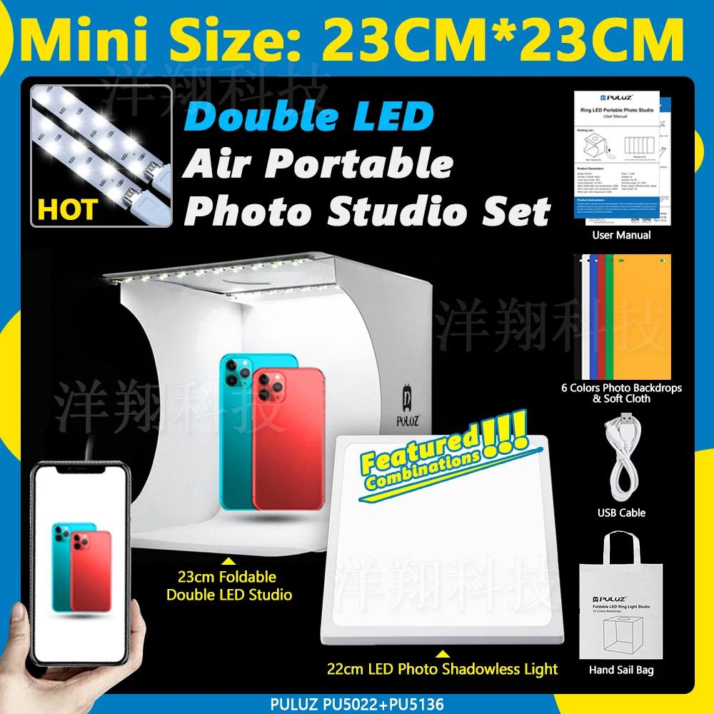PULUZ-Mini-Photo-Studio-Light-Box-Dual-LED-Light-Soft-Box-Photography ...