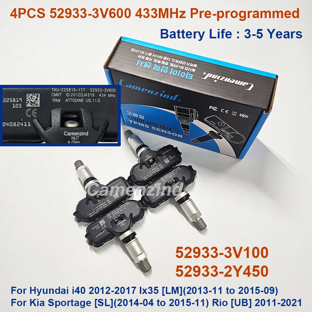 4PCS 타이어 압력 센서 52933-3V600 529333V600 2014-2021 현대 I40 [VF] 2011-2017 ...