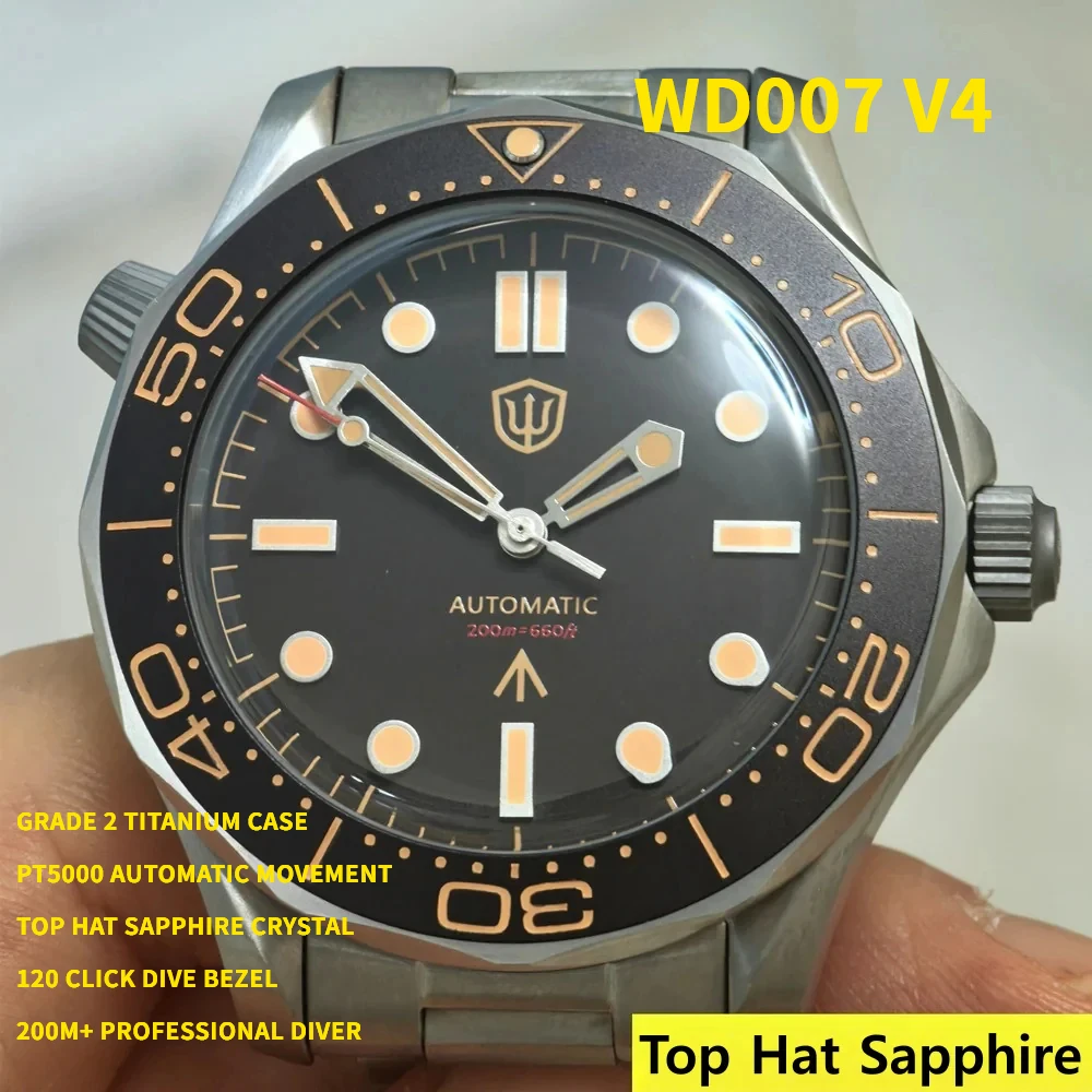 Watchdives WD007 V4 42mm Titanium Automatic Dive Watch PT5000 Movement ...