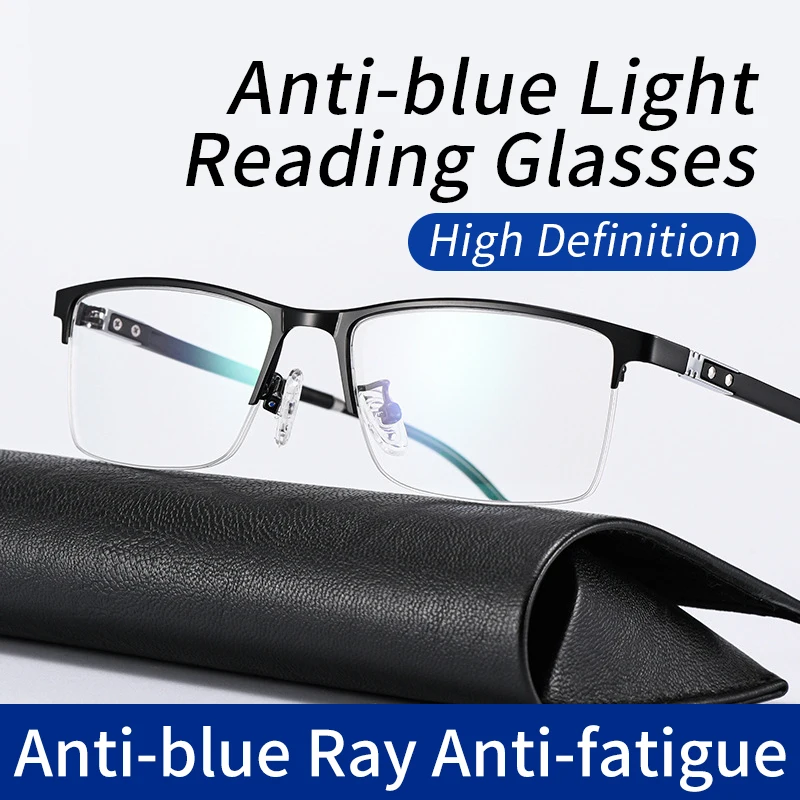 Anti Blue Ray Anti-fatigue Reading Glasses for Men,Half Metal Frame ...
