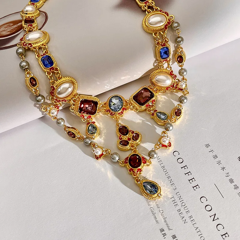 Medieval-temperament-pearl-crystal-flash-diamond-tassel-clavicle-chain ...