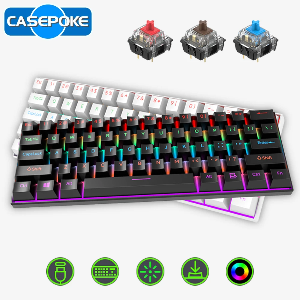 CASEPOKE-Mechanical-Keyboard-61-Keys-Blue-Switch-Red-Switch-Brown ...