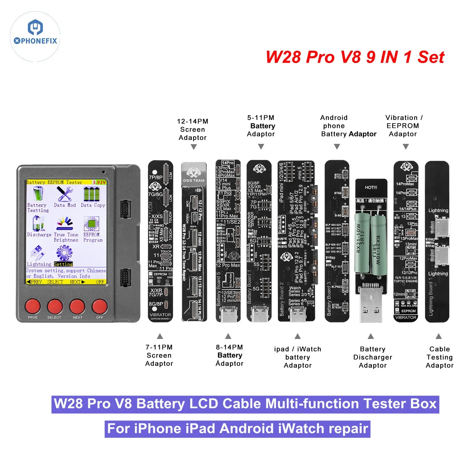OSS-W28-Pro-V8-Multi-funtional-9in1-LCD-Screen-Battery-Tester-Machine ...