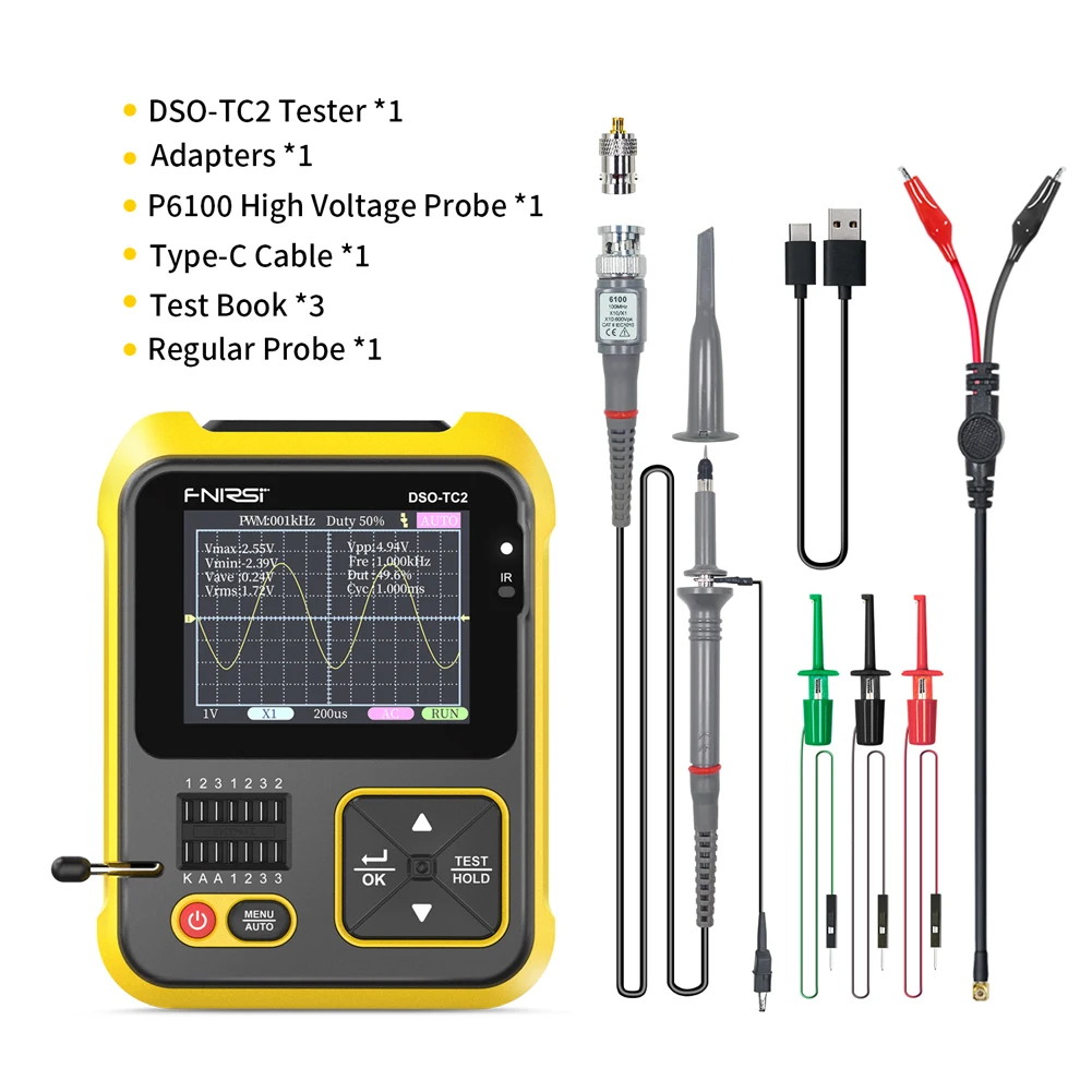 Fnirsi Dso-tc2 /dso-tc3 Digital Oscilloscope Transistor Tester 200khz ...