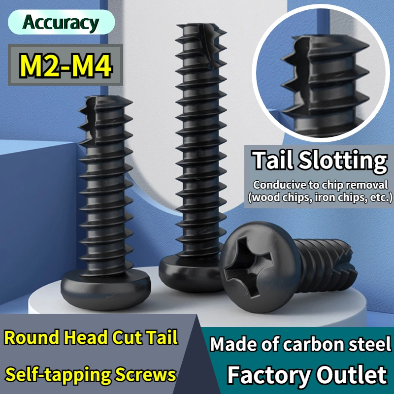 M2-M4-Carbon-Steel-Hardened-Self-tapping-Screws-Black-Round-Head-Cut ...