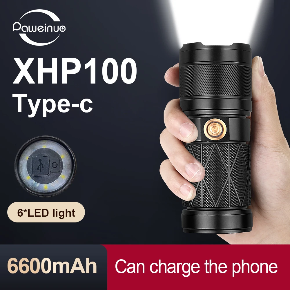 Paweinuo-xhp100-powerful-led-flashlight-torch-light-Rechargeable-USB ...